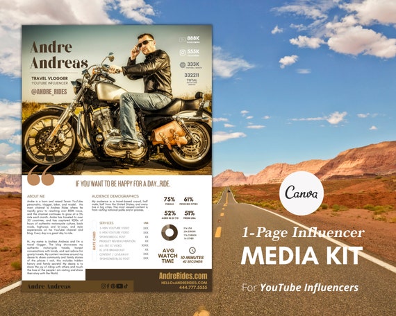 Youtube Influencer Media Kit Template Youtube Kit Canva | Etsy