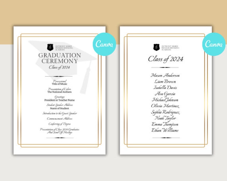 Classic Gold High School Graduation Ceremony Program Template Home ...