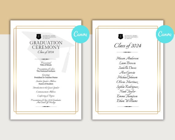 Classic Gold High School Graduation Ceremony Program Template Home ...