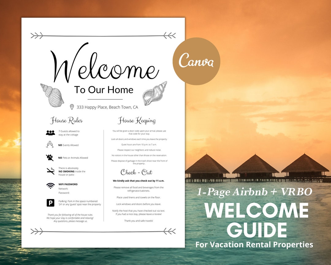 Welcome Book Airbnb Beach, Beach House Welcome Sign, Tropical Rental ...