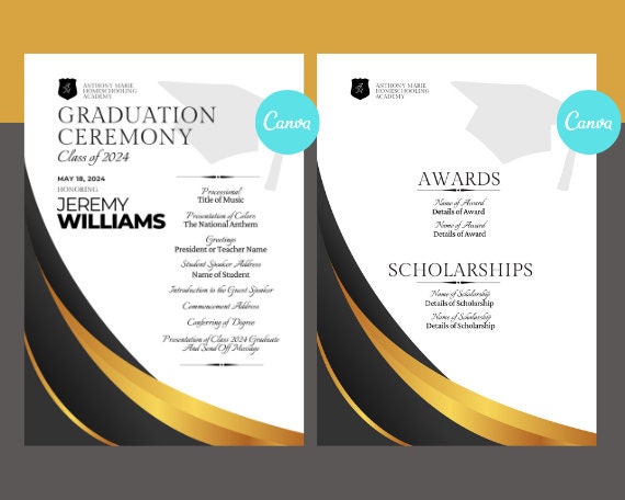 High School Graduation Ceremony Program Template Homeschool Black and ...