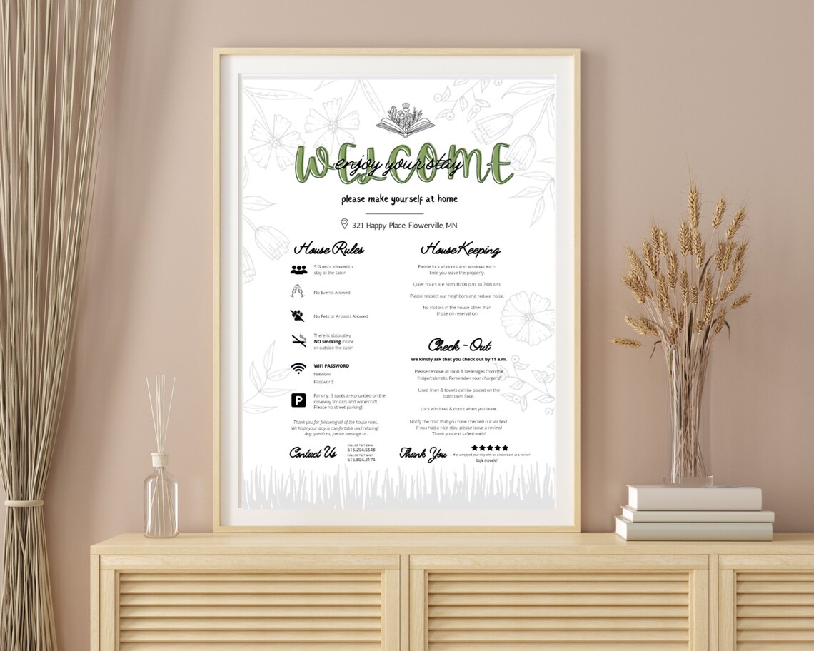1 Page Airbnb Welcome Sign Template, Welcome Guide Airbnb, Airbnb ...
