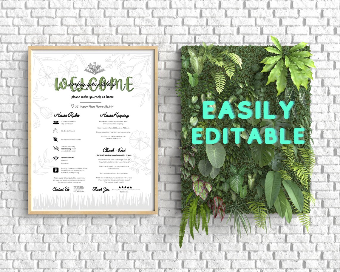 1 Page Airbnb Welcome Sign Template, Welcome Guide Airbnb, Airbnb ...