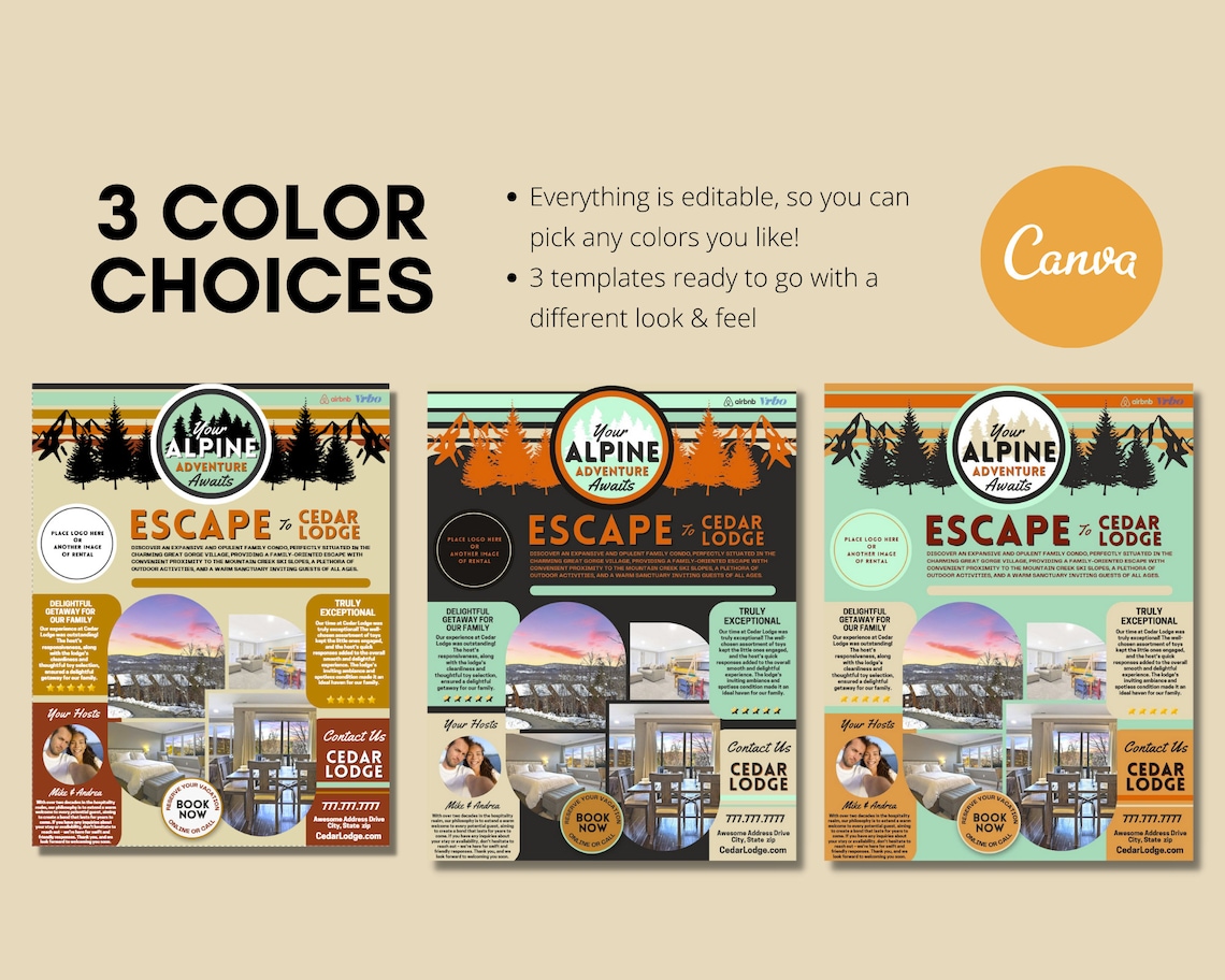 Ski Lodge Airbnb Flyer Template, Vacation Rental Marketing (canva ...