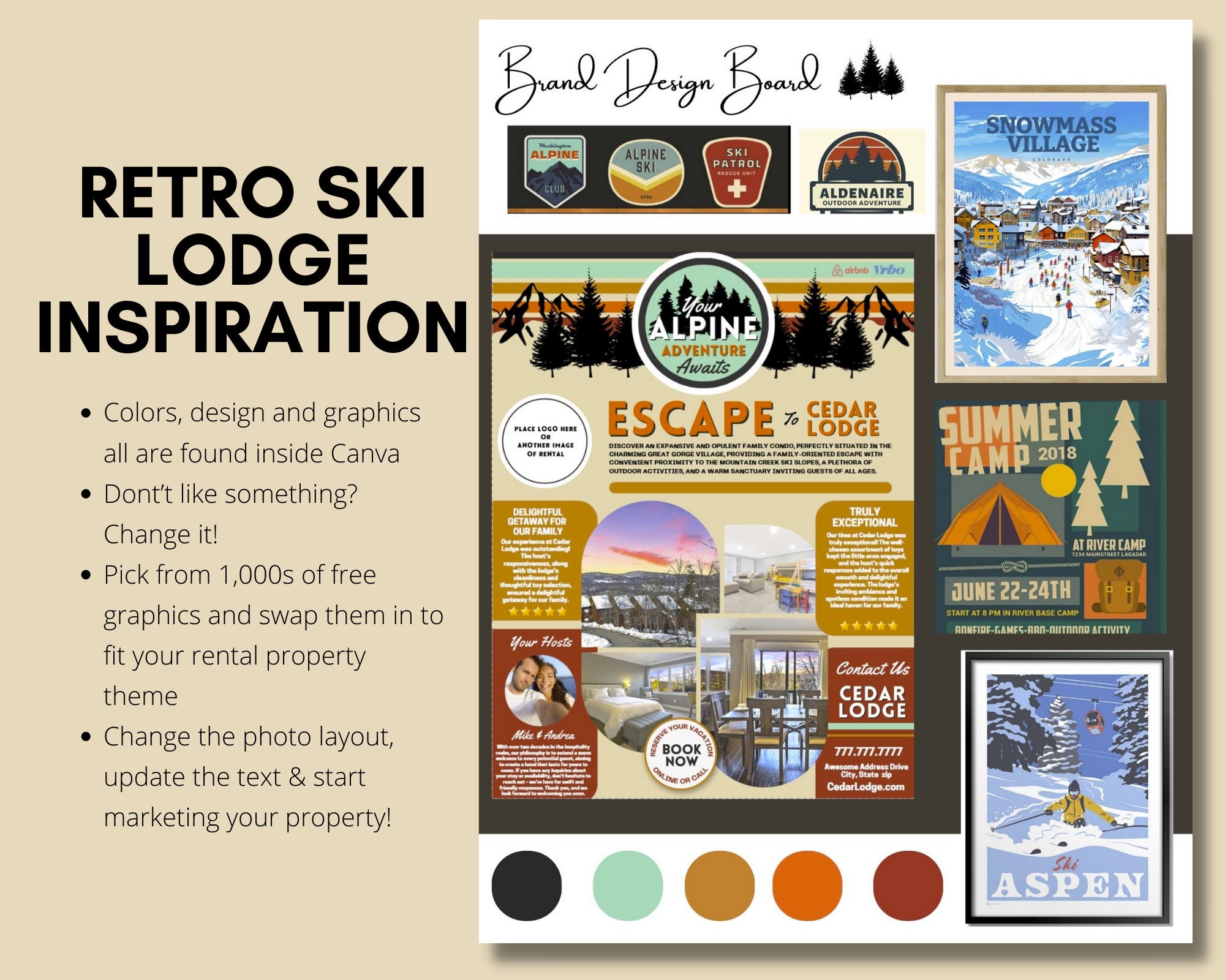 Ski Lodge Airbnb Flyer Template, Vacation Rental Marketing (canva ...