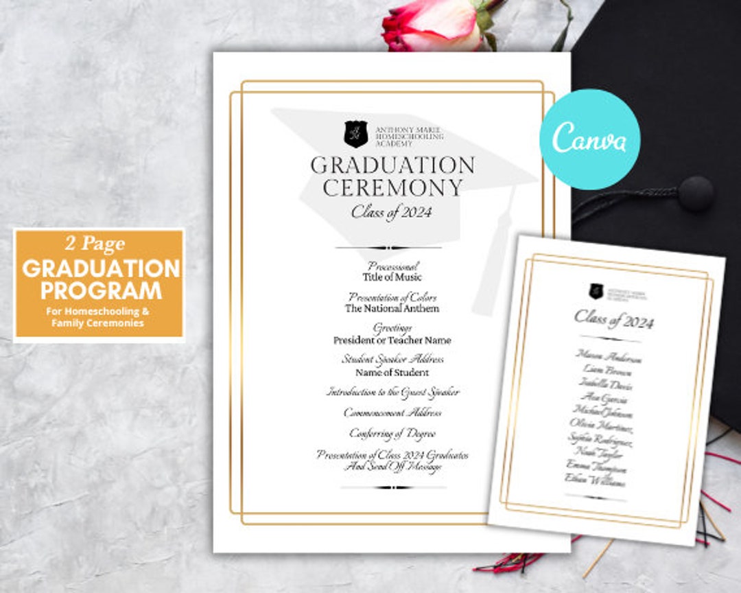 Classic Gold High School Graduation Ceremony Program Template Home ...
