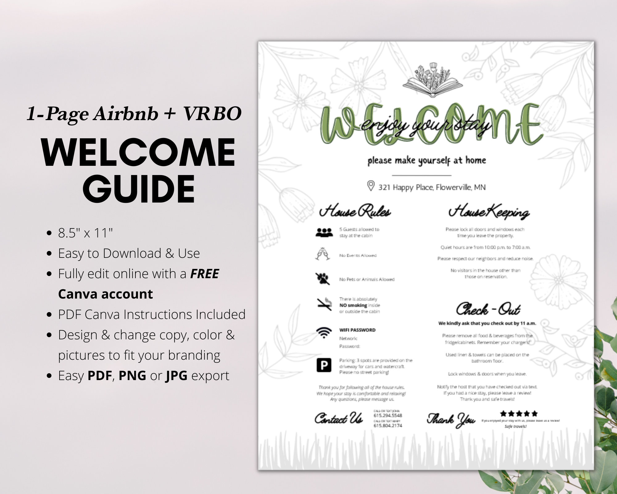 1 Page Airbnb Welcome Sign Template, Welcome Guide Airbnb, Airbnb ...