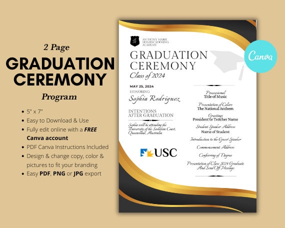 Gold and Black High School Graduation Ceremony Program Template Home ...