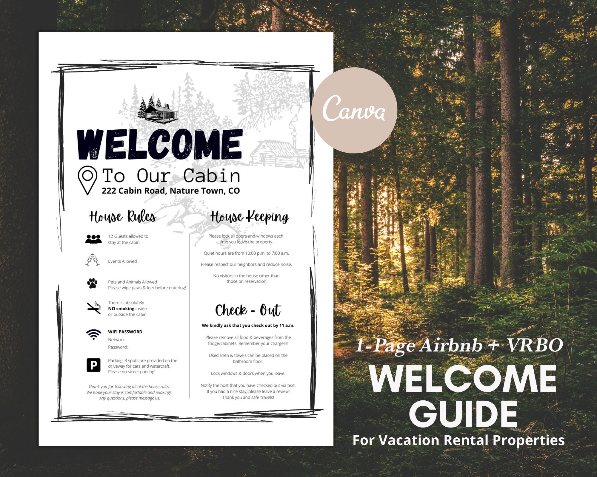 Woodland Forest Airbnb Welcome Guide, Airbnb Welcome Mountain, Vacation ...