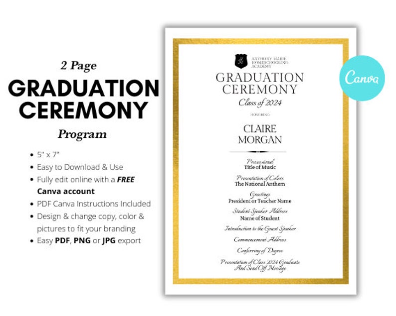 High School Graduation Ceremony Program Template Homeschool Graduation ...