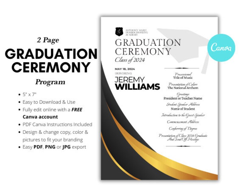 High School Graduation Ceremony Program Template Homeschool Black and ...