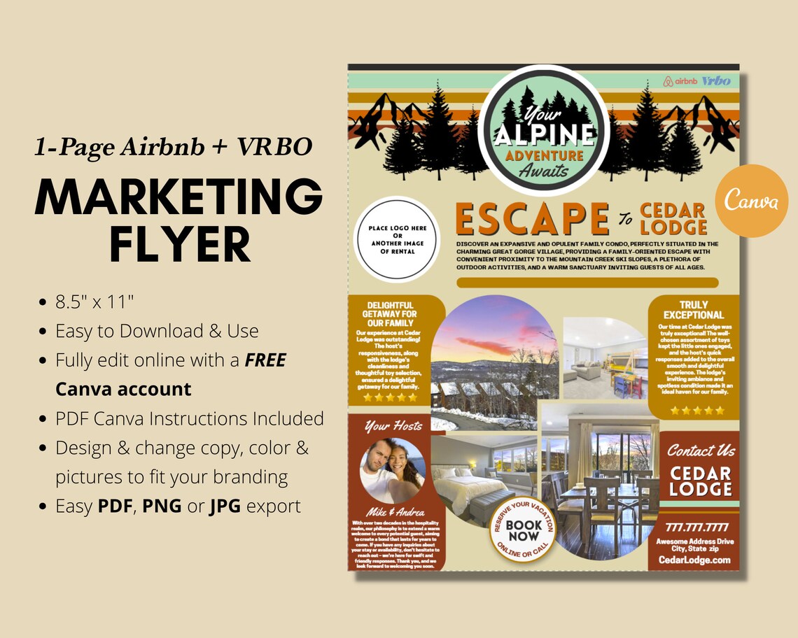Ski Lodge Airbnb Flyer Template, Vacation Rental Marketing (canva ...