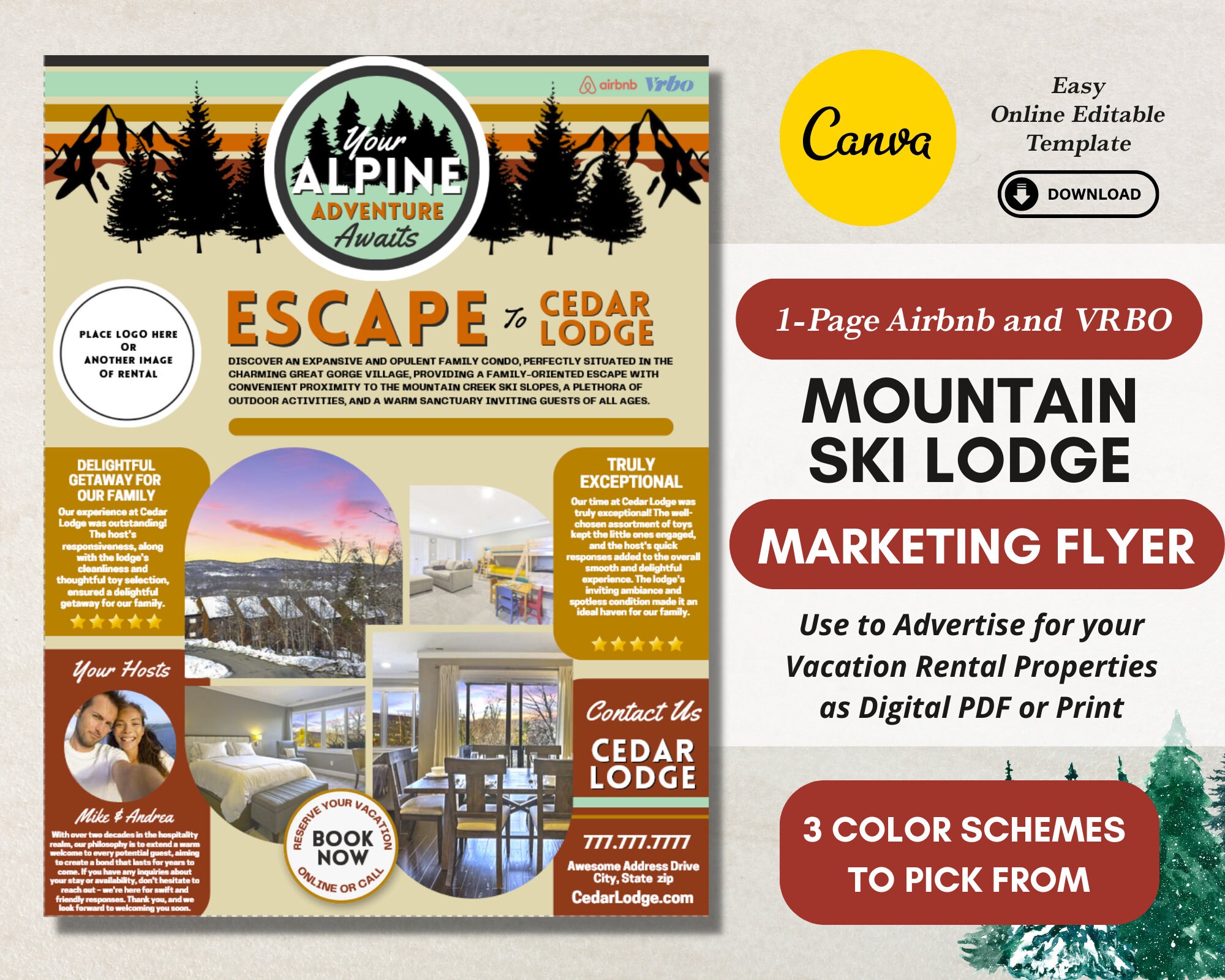 Ski Lodge Airbnb Flyer Template, Vacation Rental Marketing (canva ...