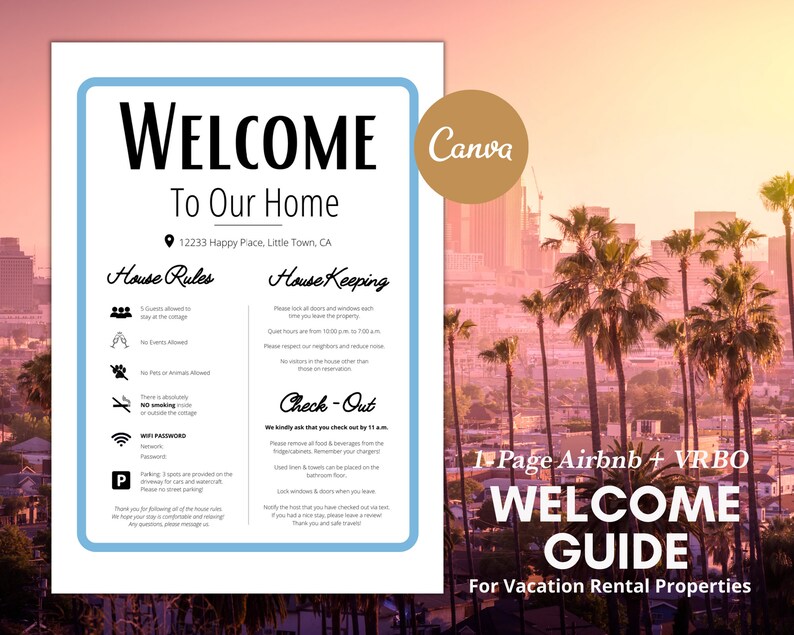 Printable 1 Page Airbnb Welcome Sign, Beach House, Greeting Card ...