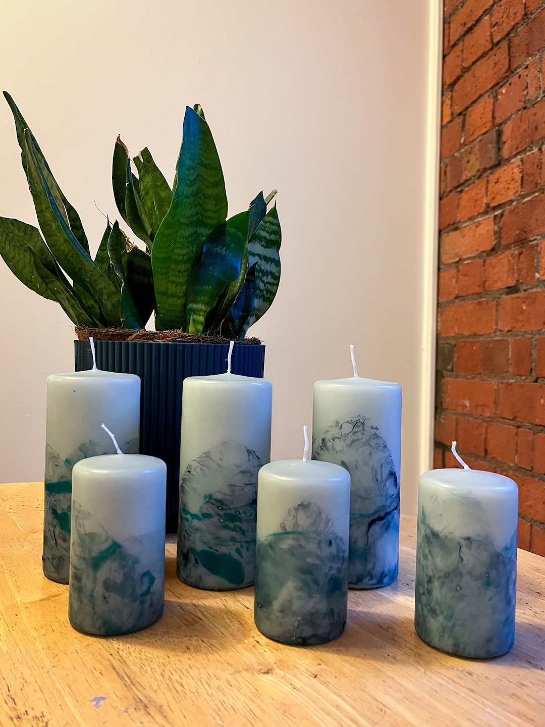 Marble Pillar Candle, Handmade Watercolour Effect. Home Decoration ...
