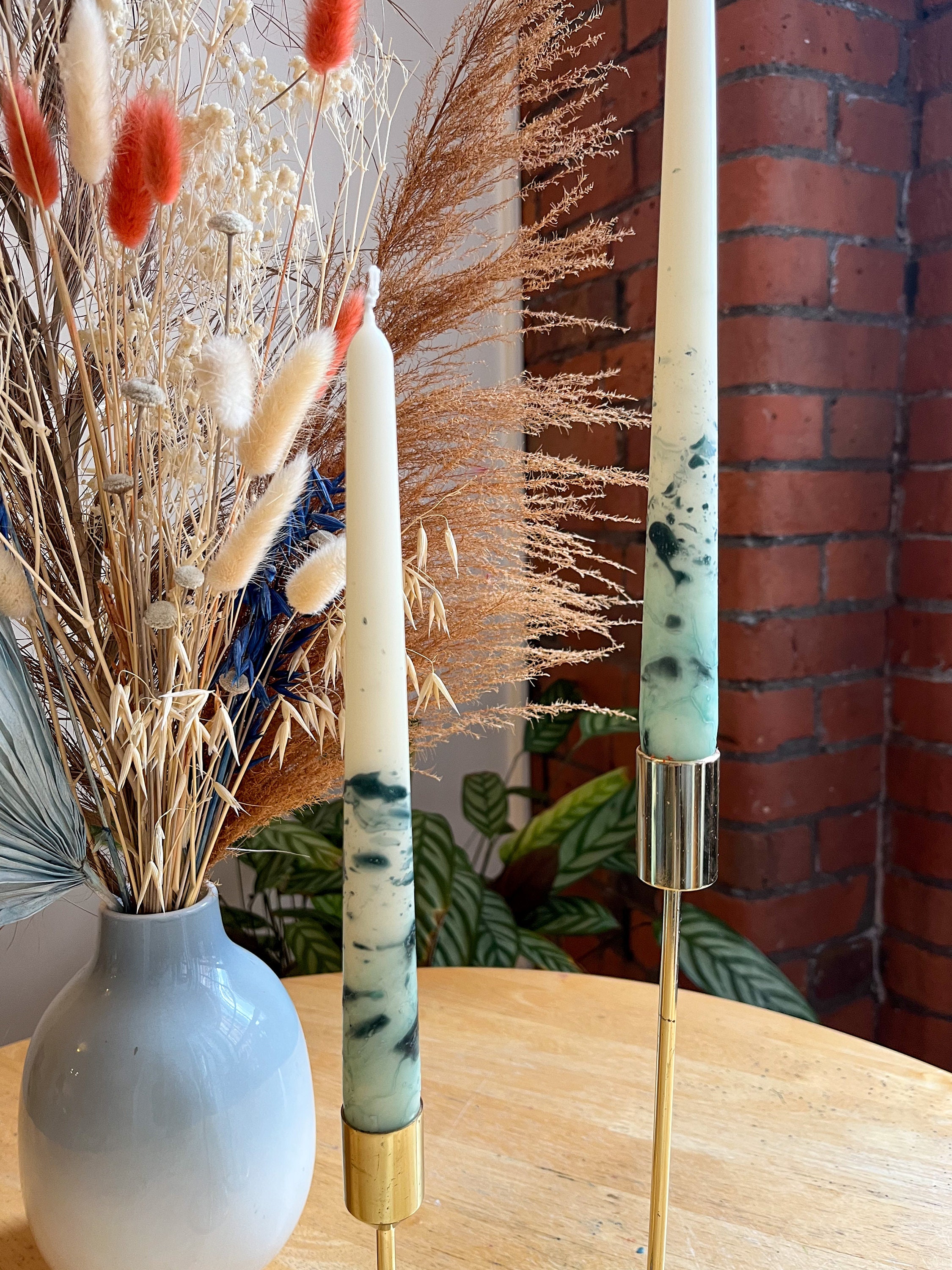 Set of 2 Handmade Marbled Candle Sticks. Taper Candles for Candelabra ...