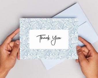 Blue and Gold Floral Thank You Card, Blue Thank You, Gold Thank You ...