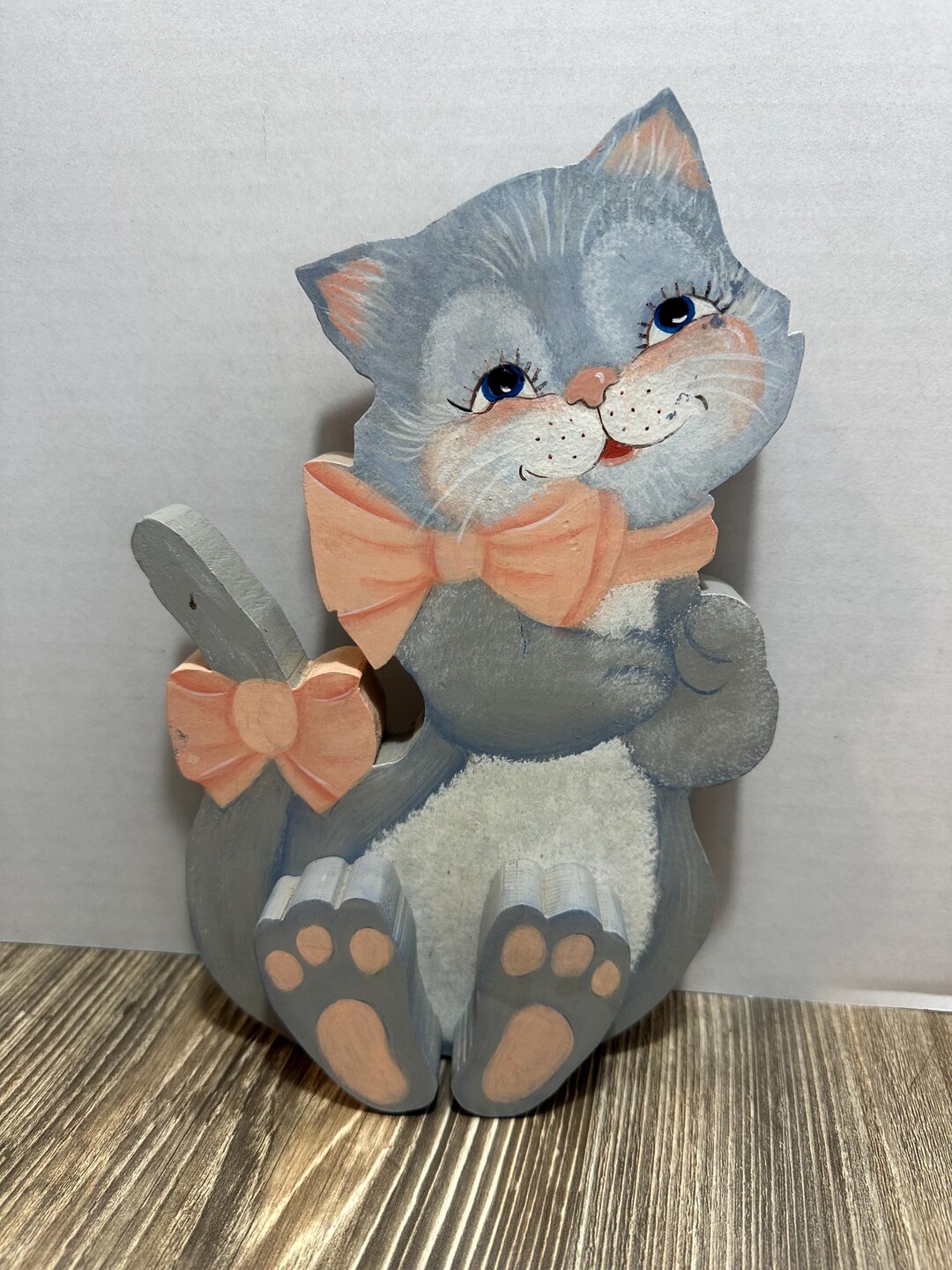 Vintage Coquette Cat Wall Hanging, Hand Painted, Single Cat Lady ...