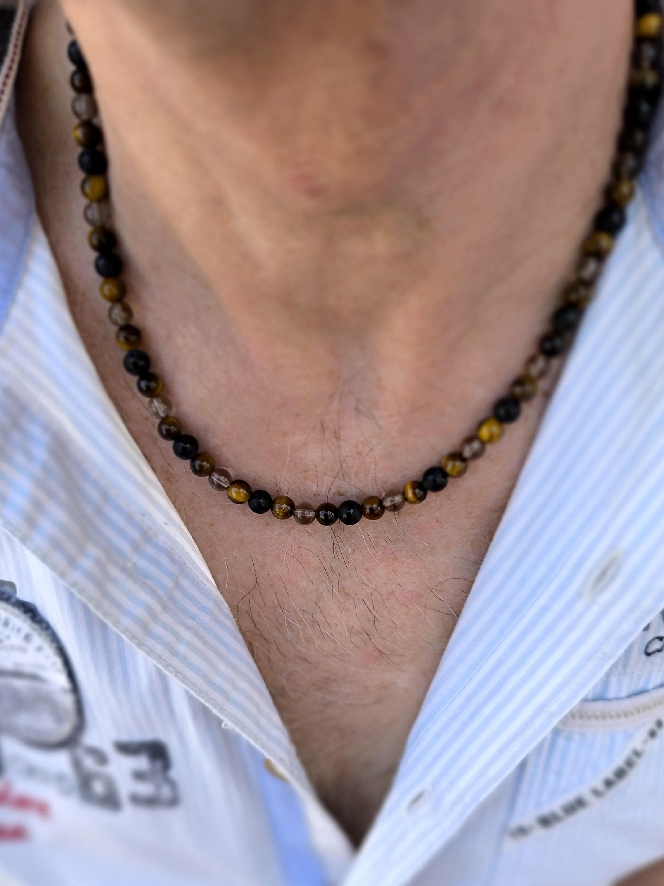 Men's Necklace Made of Tiger Eye,agate and Smoky Quartz,masculine ...
