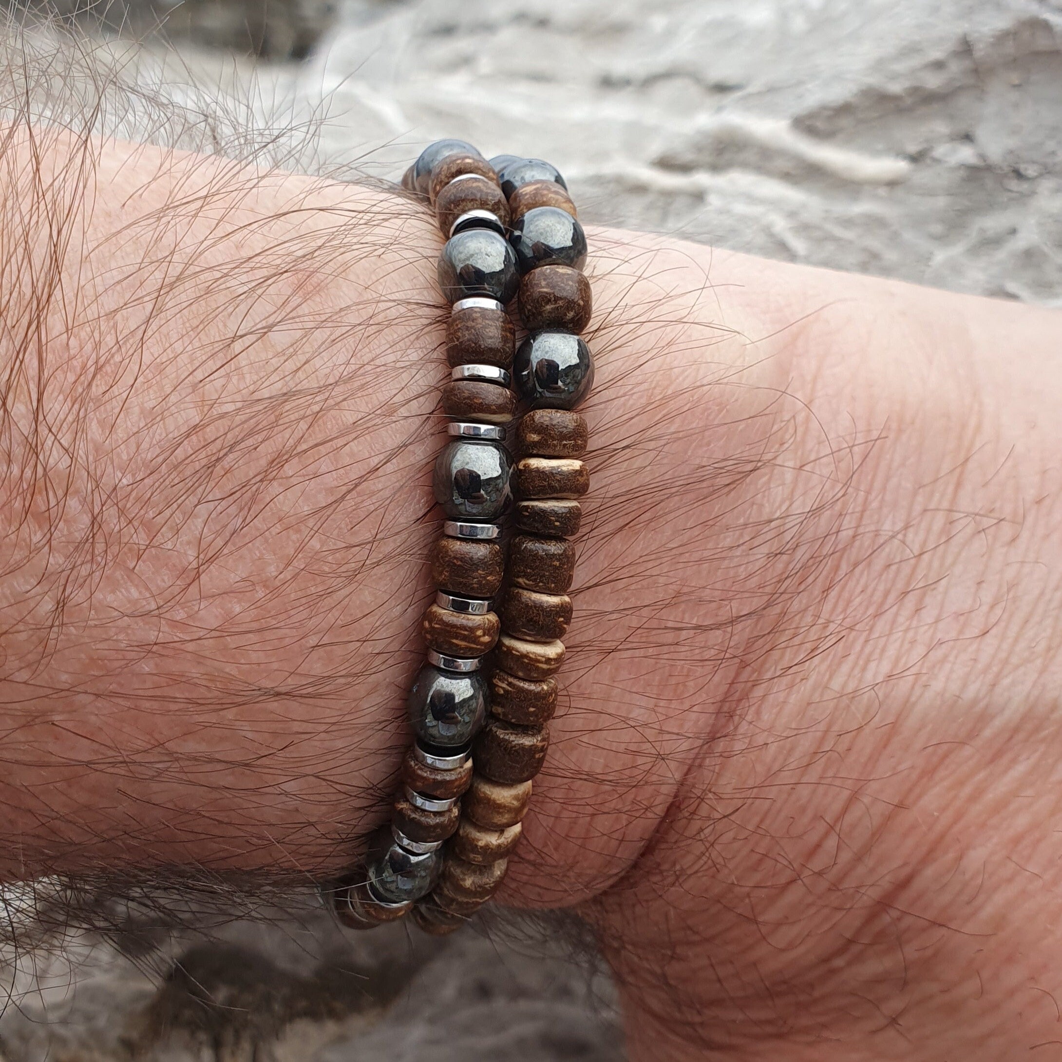 Wooden Bracelet Men - Bracelet Set - Surfer Bracelet - Hematite ...