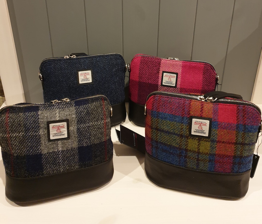 Original Harris Tweed Shoulder Bag glen in 4 Colors, 100% Wool, Leather ...