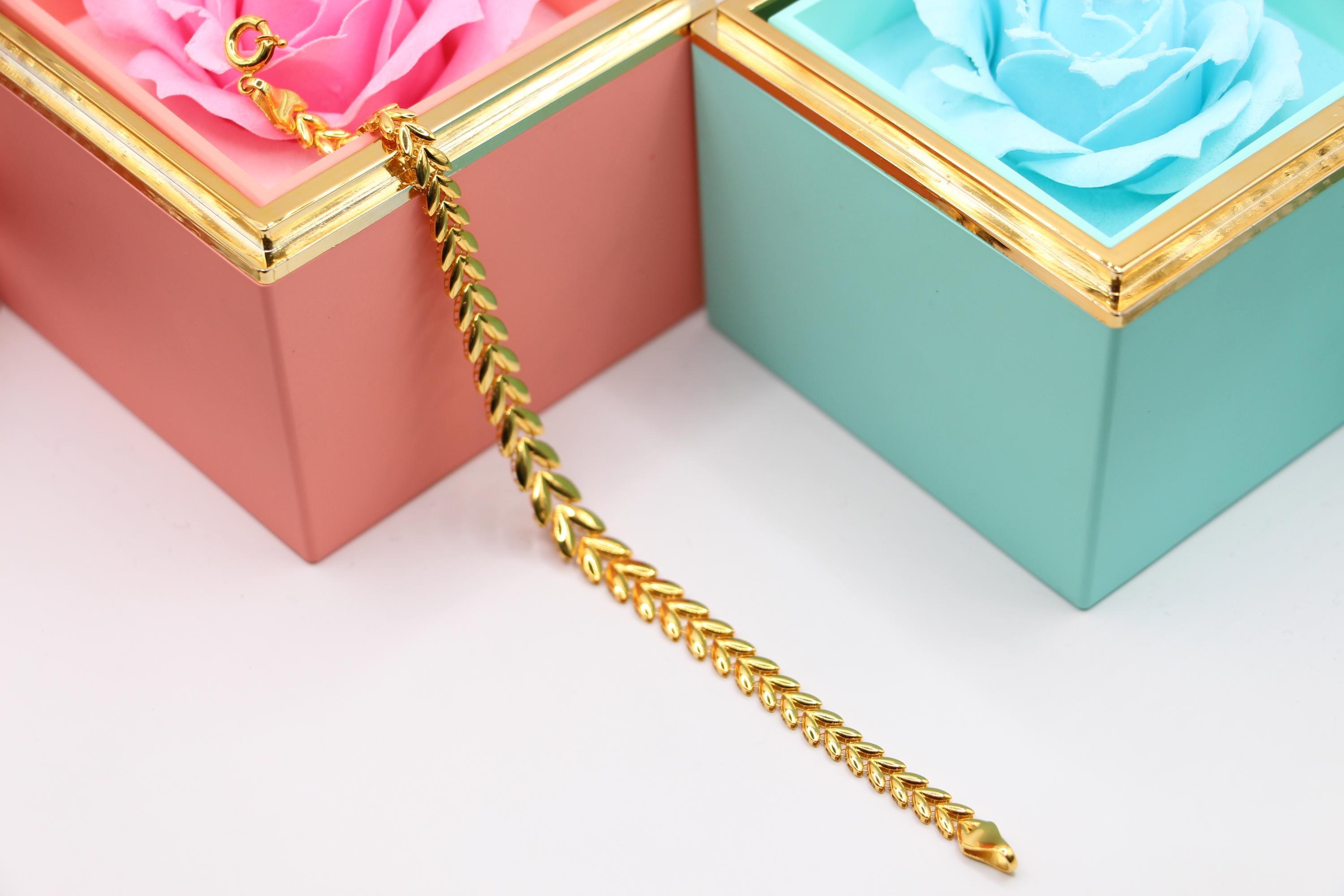 14K Solid Gold Wheat Palm Snake Chain Necklace, Solid Gold Wheat Chain ...