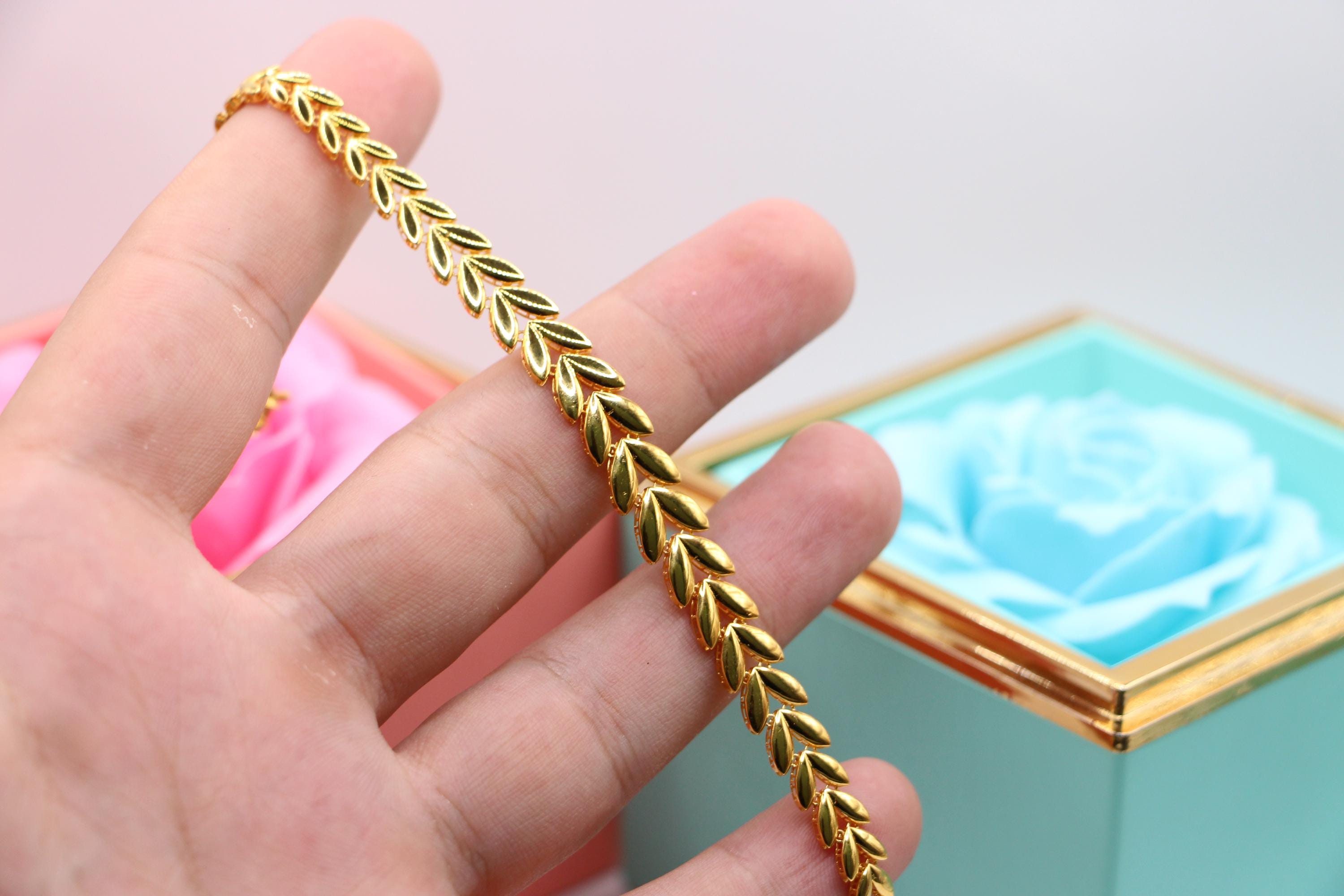 14K Solid Gold Wheat Palm Snake Chain Necklace, Solid Gold Wheat Chain ...