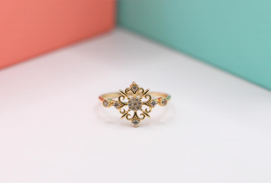 14K Queen Crown Ring, Solid Gold Crown Ring, Diamond Promise Ring ...