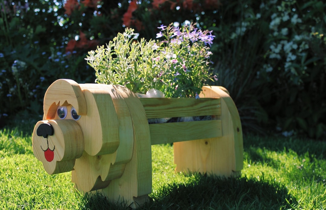 Handmade Wooden Dog Planter Old English Sheepdog Style - Etsy UK