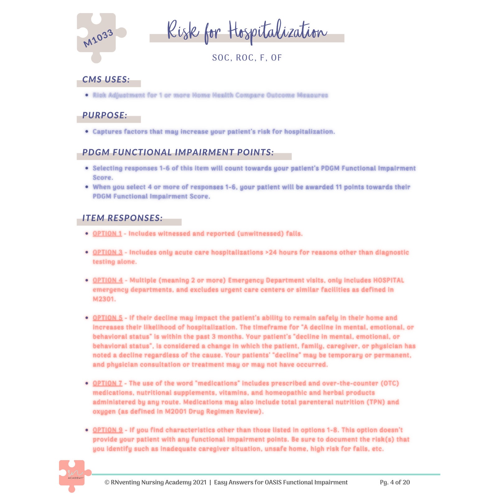 Easy Answers for OASIS Functional Impairment™ & Home Health - Etsy