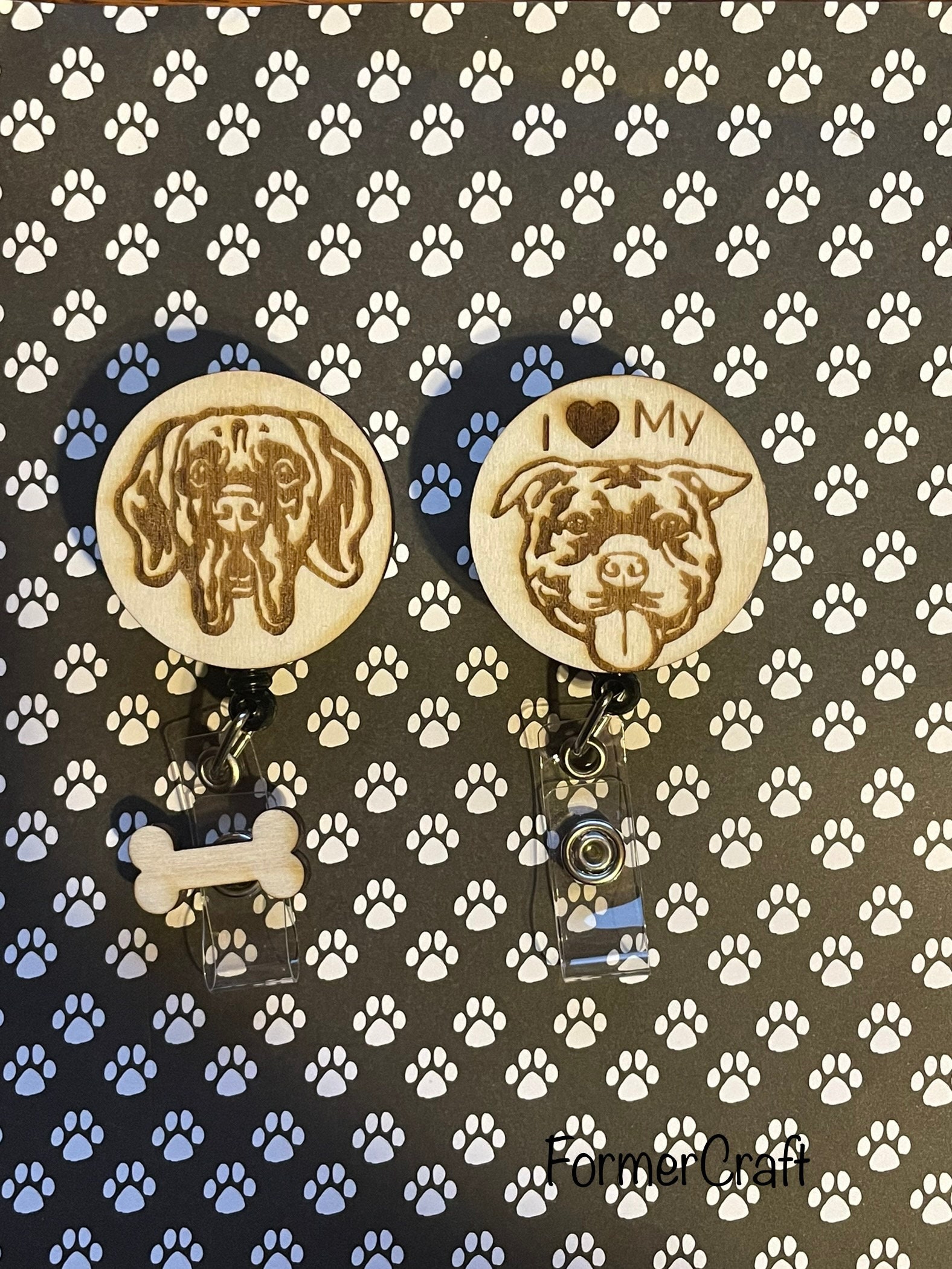 Custom Laser Engraved Wood Dog Breed Face Badge Reals With or Without ...