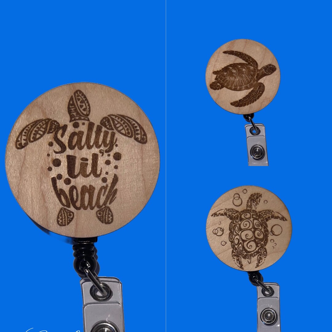 Turtle Laser Engraved Wooden Retractable Badge Real for Name ID Tag - Etsy