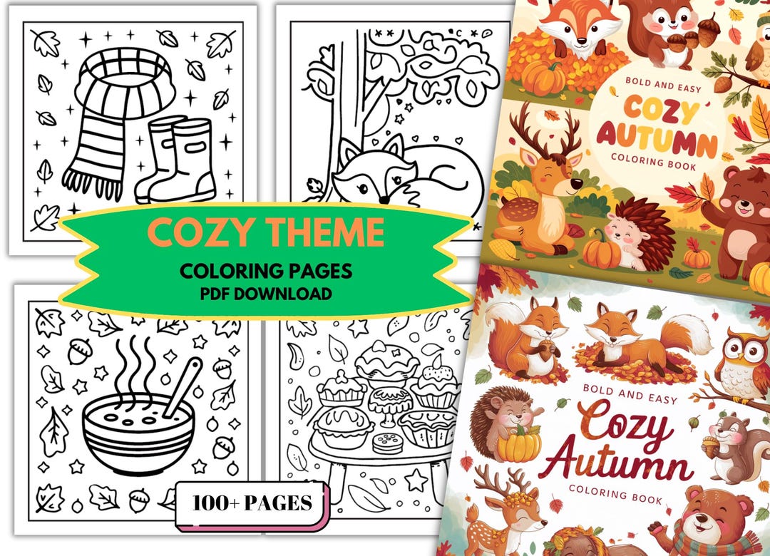 Cozy Coloring Book, 100 Printable Autumn Coloring Pages, Cute Woodland ...