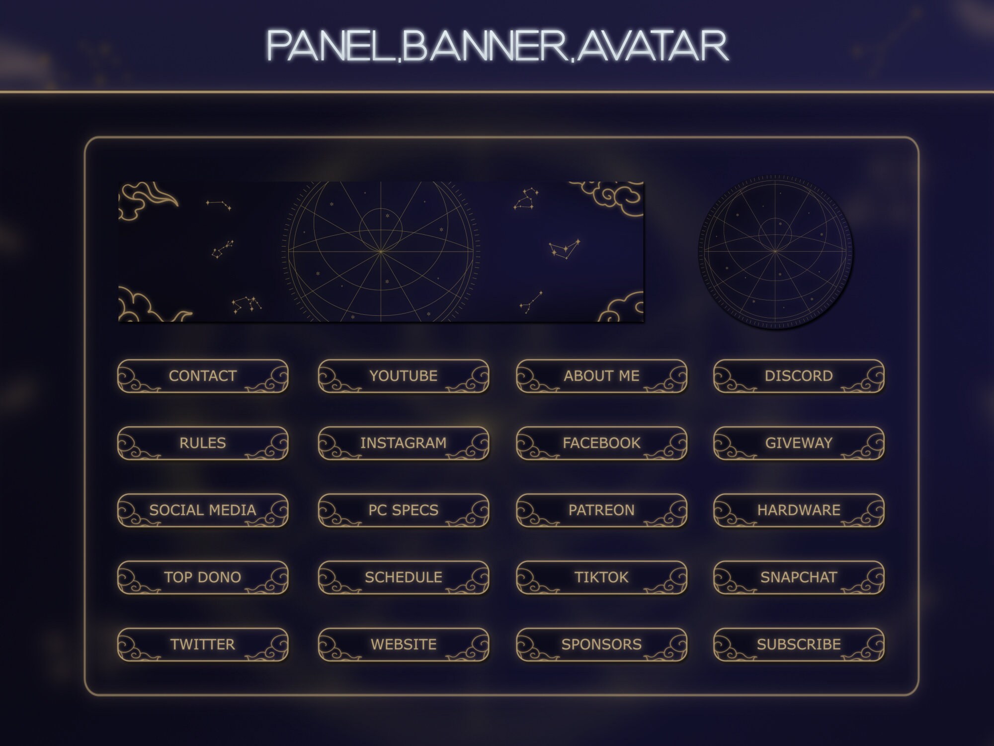 Celestial Animated Stream Overlay/dark Blue Theme/twitch Set/panels/dark Theme/aesthetic Black ...