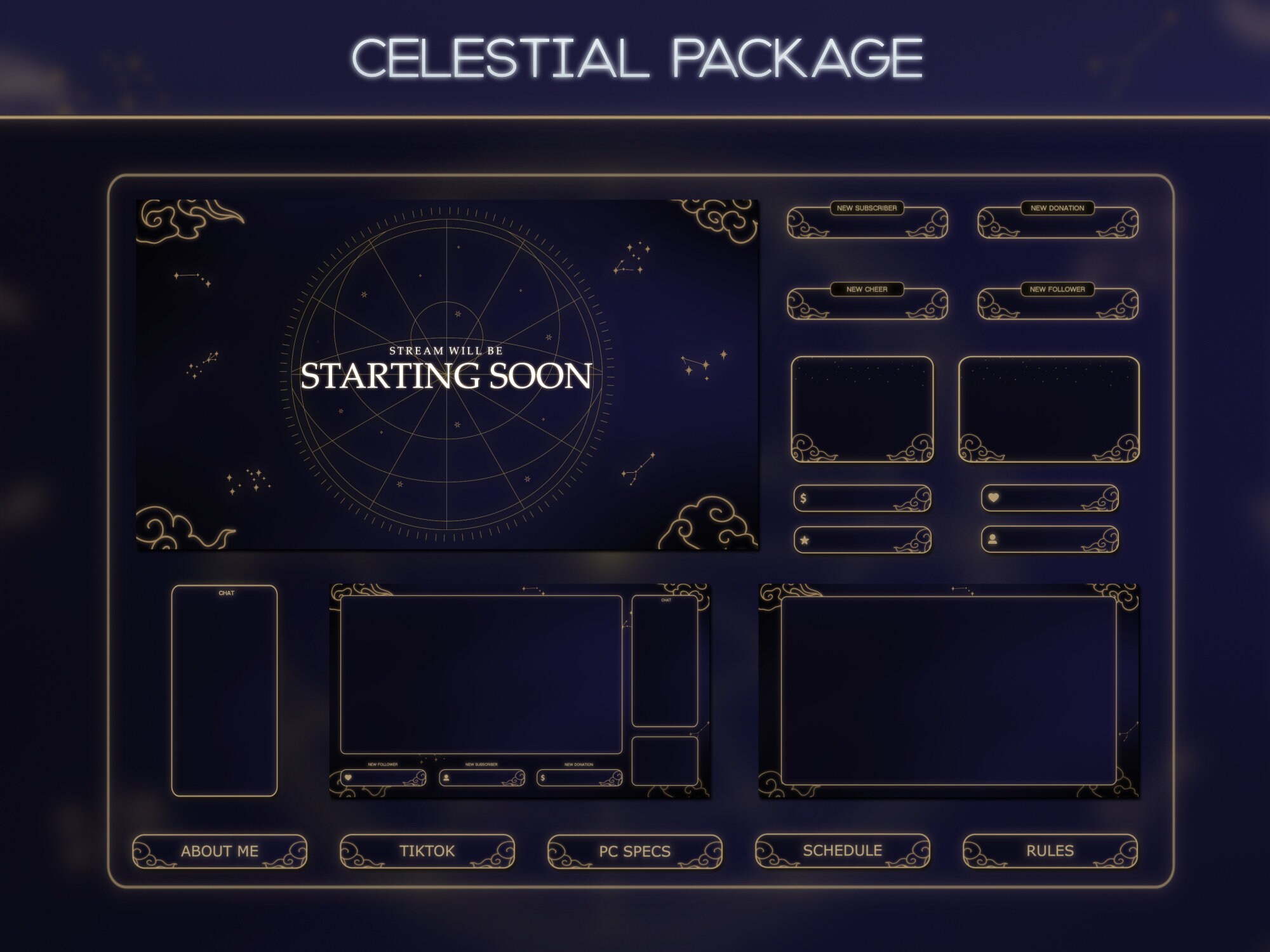 Celestial Animated Stream Overlay/dark Blue Theme/twitch Set/panels ...