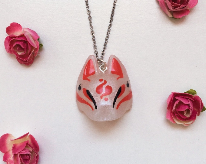 White Kitsune Mask Necklace - Kitsune Necklace - Japanese Necklace ...