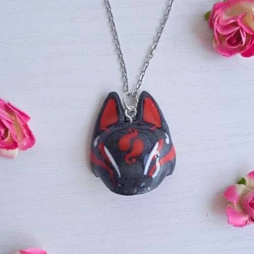 Black Kitsune Mask Necklace Japanese Necklace Kawaii | Etsy