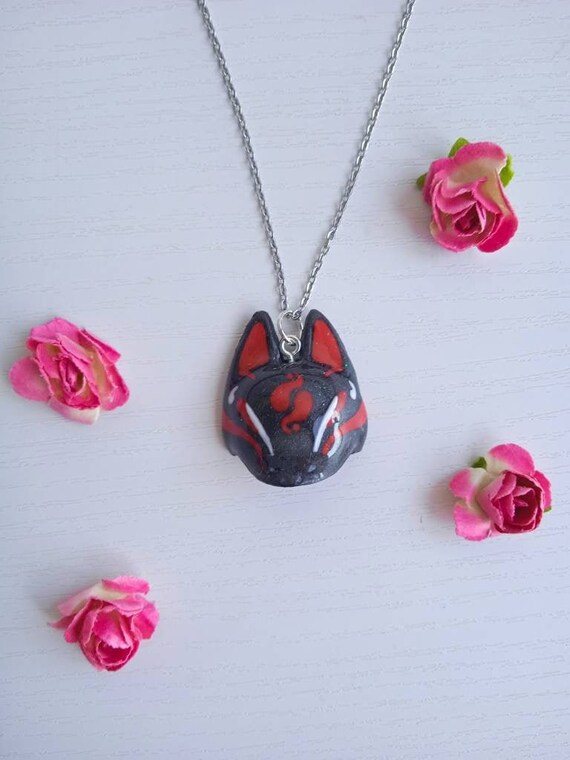 Black Kitsune Mask Necklace Japanese Necklace Kawaii | Etsy