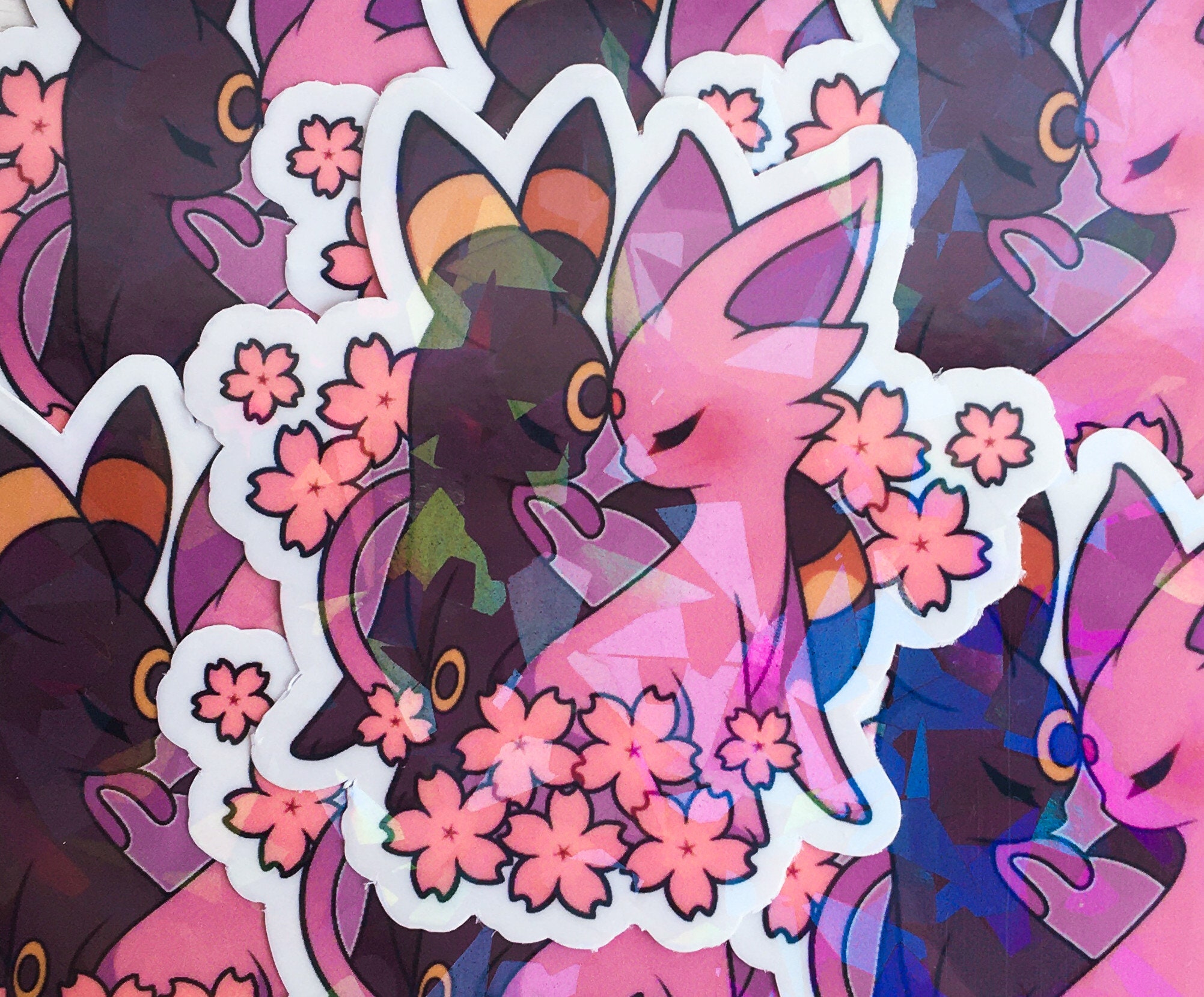 Umbreon & Espeon Holographic Vinyl Sticker Pokemon Stickers Vinyl ...