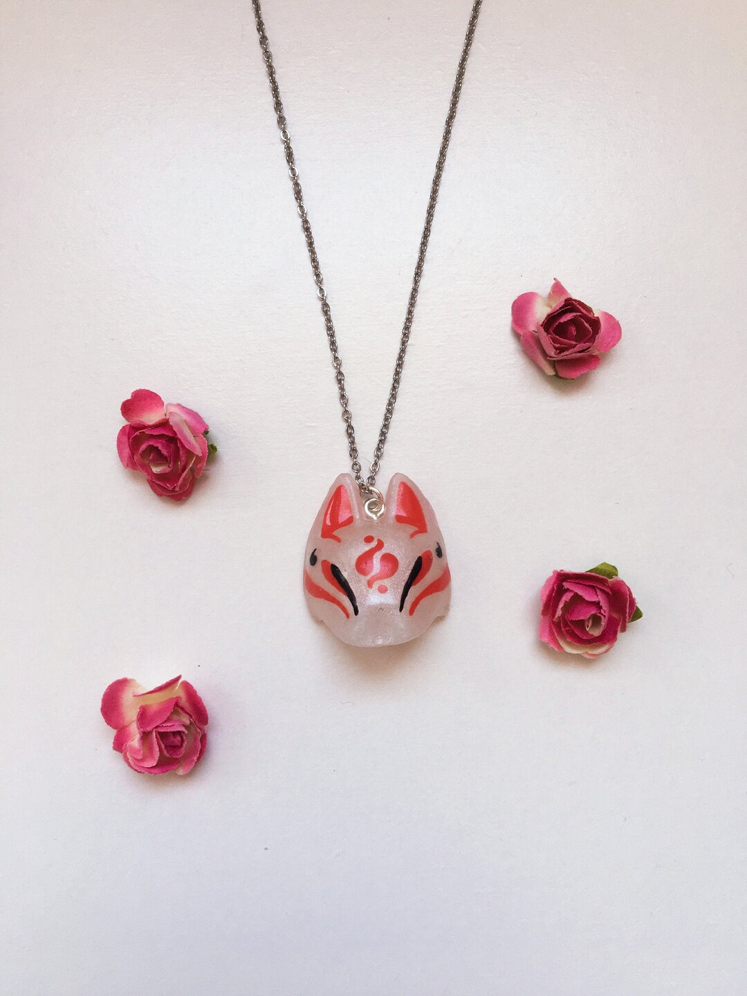White Kitsune Mask Necklace - Kitsune Necklace - Japanese Necklace ...