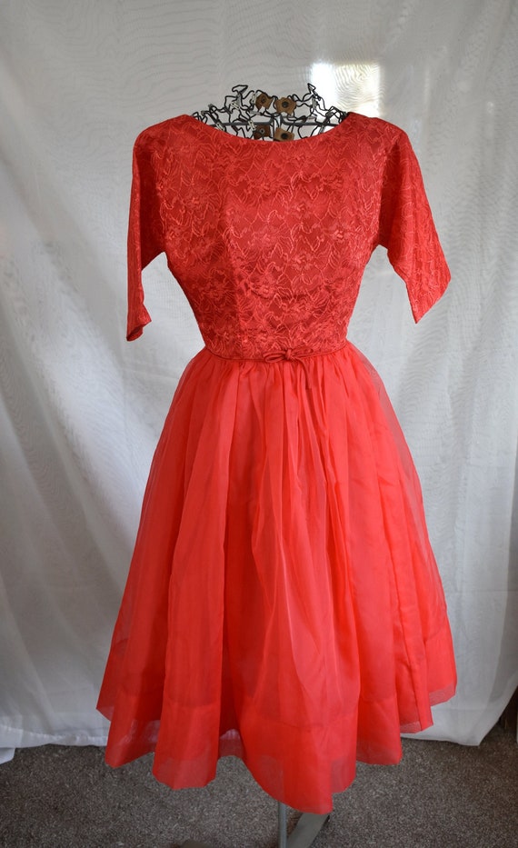 Ruby Red Vintage 1960's Party Dress // Formal // US S… - Gem