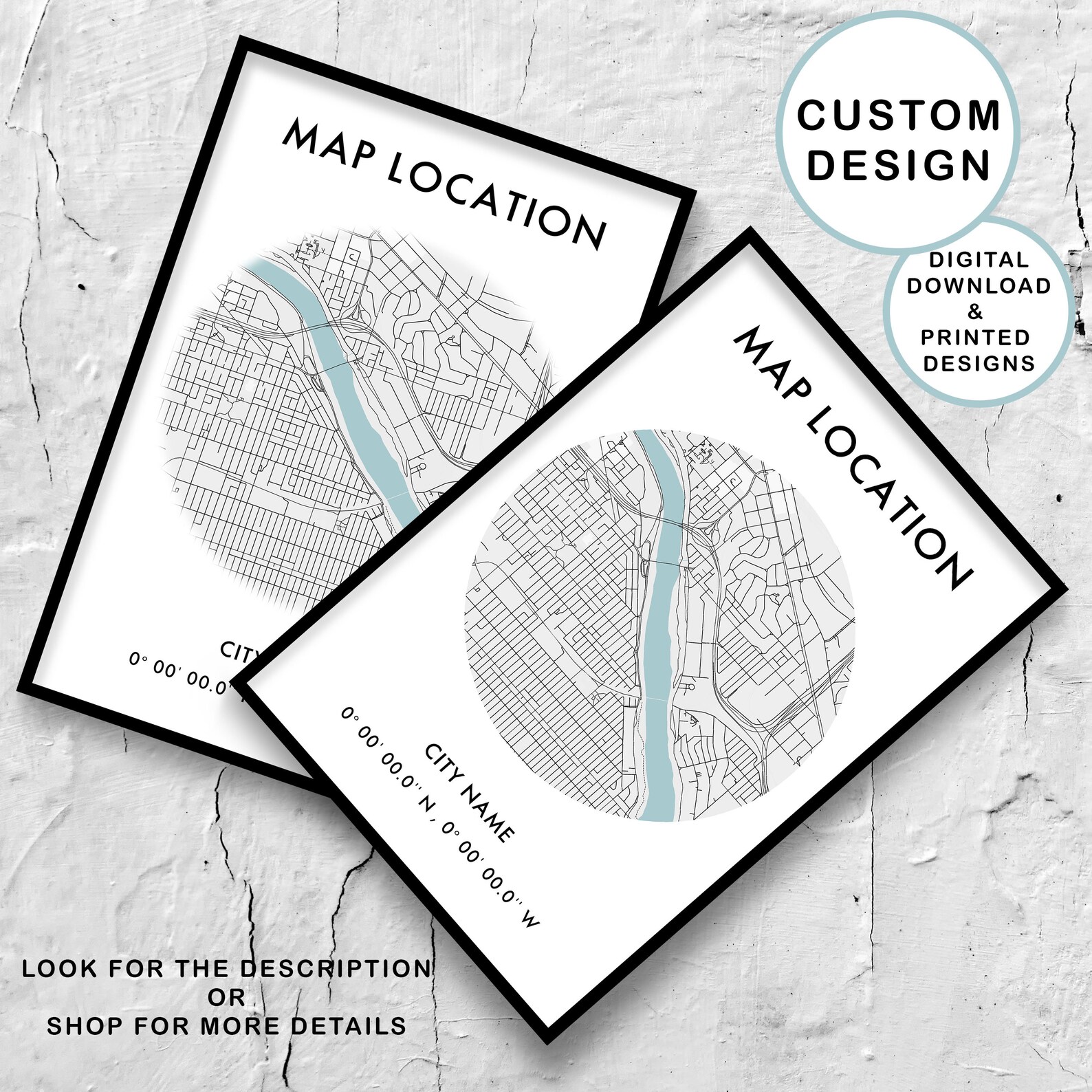 Custom Coordinate Locations Round Map Print Personalized City | Etsy