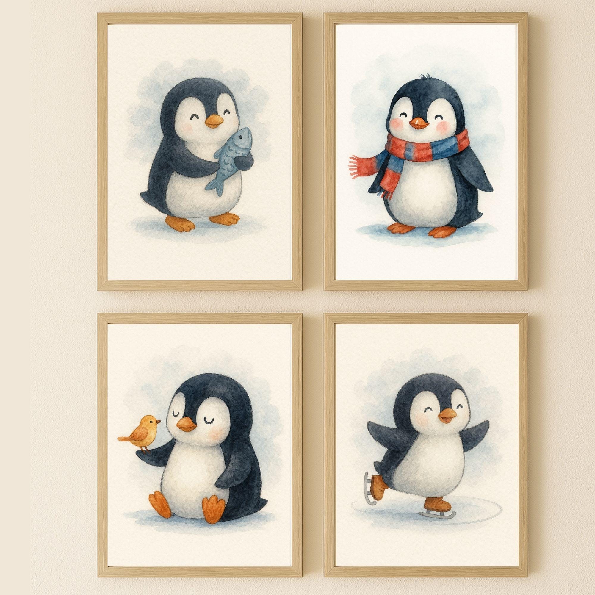 Watercolor Penguin Print Set, Cute Nursery Decor (digital Prints) - Etsy