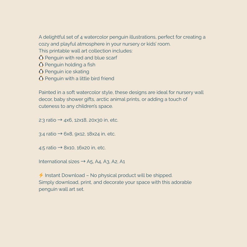 Watercolor Penguin Wall Art Set Printable Nursery Decor Cute Arctic ...