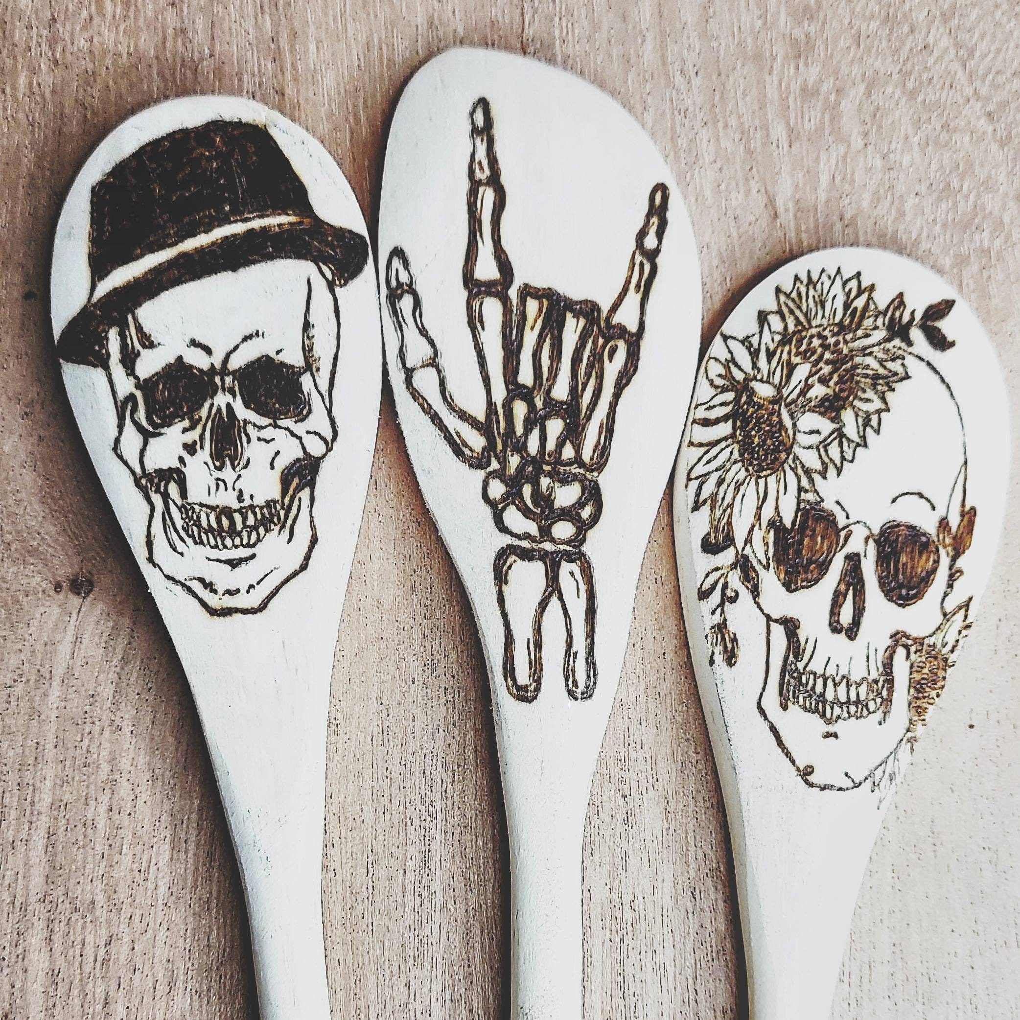 Skeleton spoons woodburned Spoons Pyro Kitchen Wood | Etsy