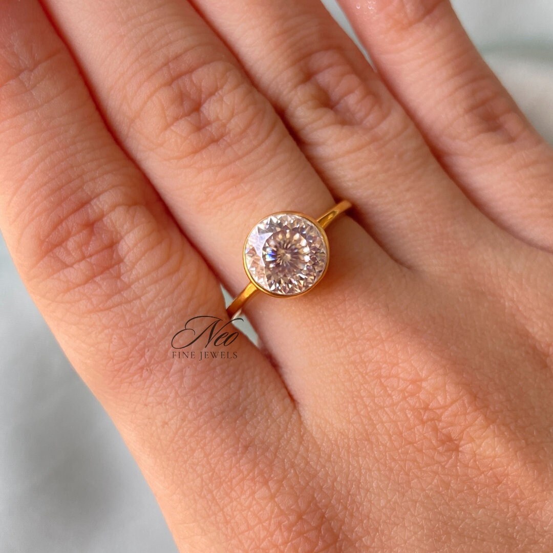Portuguese Cut Ring, 100 Facets Moissanite, 2ct Moissanite Round Ring ...