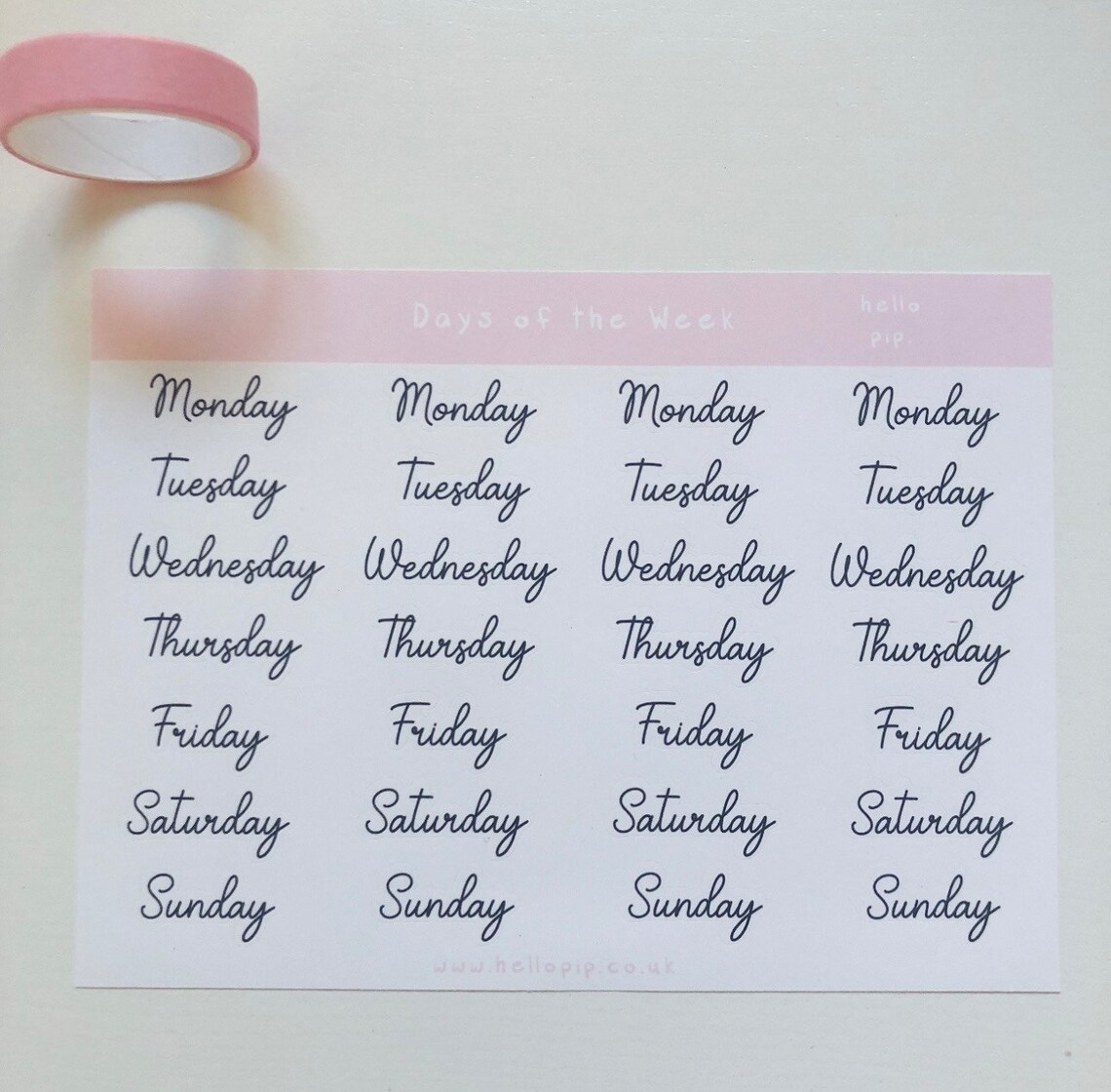 Days of the Week Stickers Minimal Planner Stickers Script - Etsy UK