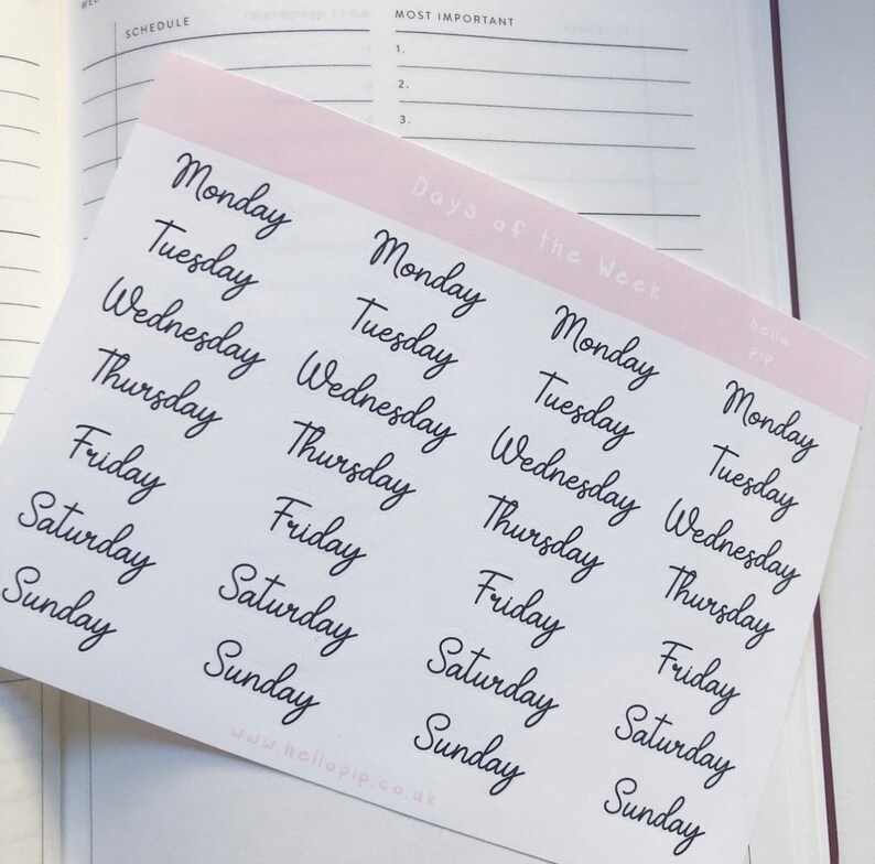 Days of the Week Stickers Minimal Planner Stickers Script - Etsy UK