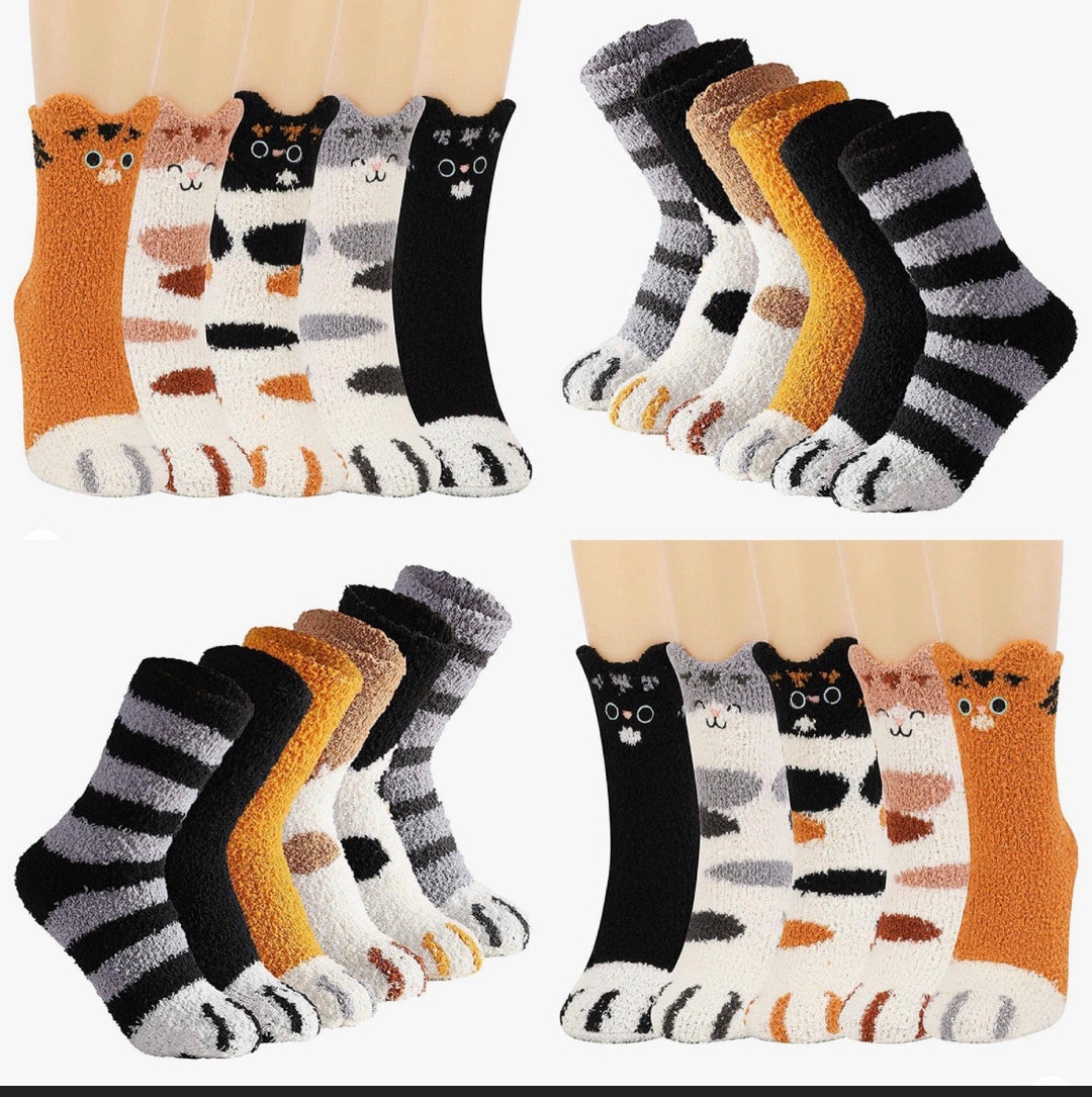 Winter Cat Socks / Warm Fleece Women Cat Owner Gift / Letterbox Gift ...