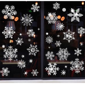 60 Reusable Silver Christmas Snowflakes Window Stickers Self Clings ...